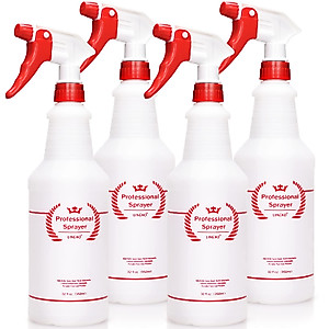 Uineko Plastic Spray Bottle (4 Pack, 32 Oz, All-Purpose) Heavy Duty Spraying Bottles Leak Proof Mist Empty Water Bottle for Cleaning Solution Planting Pet with Adjustable Nozzle and Measurements