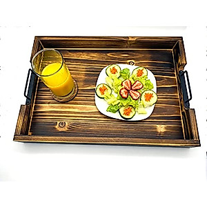 Bamboo Serving Tray- Decorative Wooden Tray 19.5 x 13.5 inches with Metal Handles, Including 4 Round Wooden Coasters, Lightweight Breakfast Tray, Coffee Table Tray, Living Room Tray, by D-homedeals
