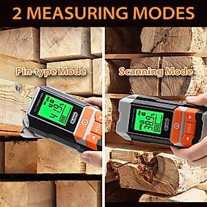 Dr.meter Wood Moisture Meter, 2 in 1 Pin & Pinless Moisture Tester, Digital Dampness Moisture Sensor Detector for Wood Firewood Drywall Paper Floor Woodworking, Water Leak Detector