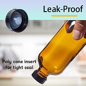 Galssmagic 16 oz Amber Glass Bottle,10 Pack Round Sample Dark Bottles for Oil,Kombucha(Black Caps,Labels and Funnels Included)