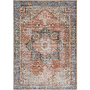 Livabliss Suri Vintage Washable Area Rug 5'3" x 7'3", Rust/Blue
