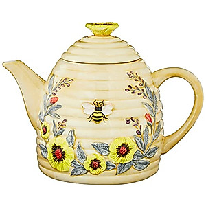 Bee Sweet 32 oz. 3-D Beehive Teapot Ceramic,Multi Colored