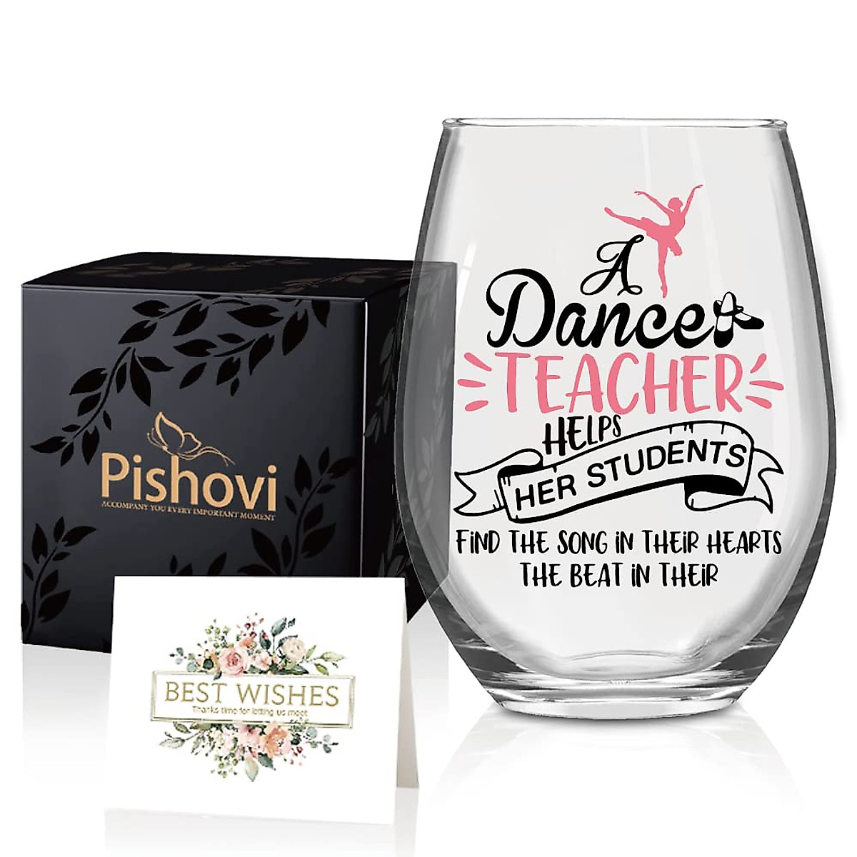 Pishovi Dance Teacher Wine Glass with Gift Box, Funny Dance Teacher Gifts for Instructor Women Wife Mom Sister, Birthday Gifts for Dance Teacher, Creative Gifts for Dancers