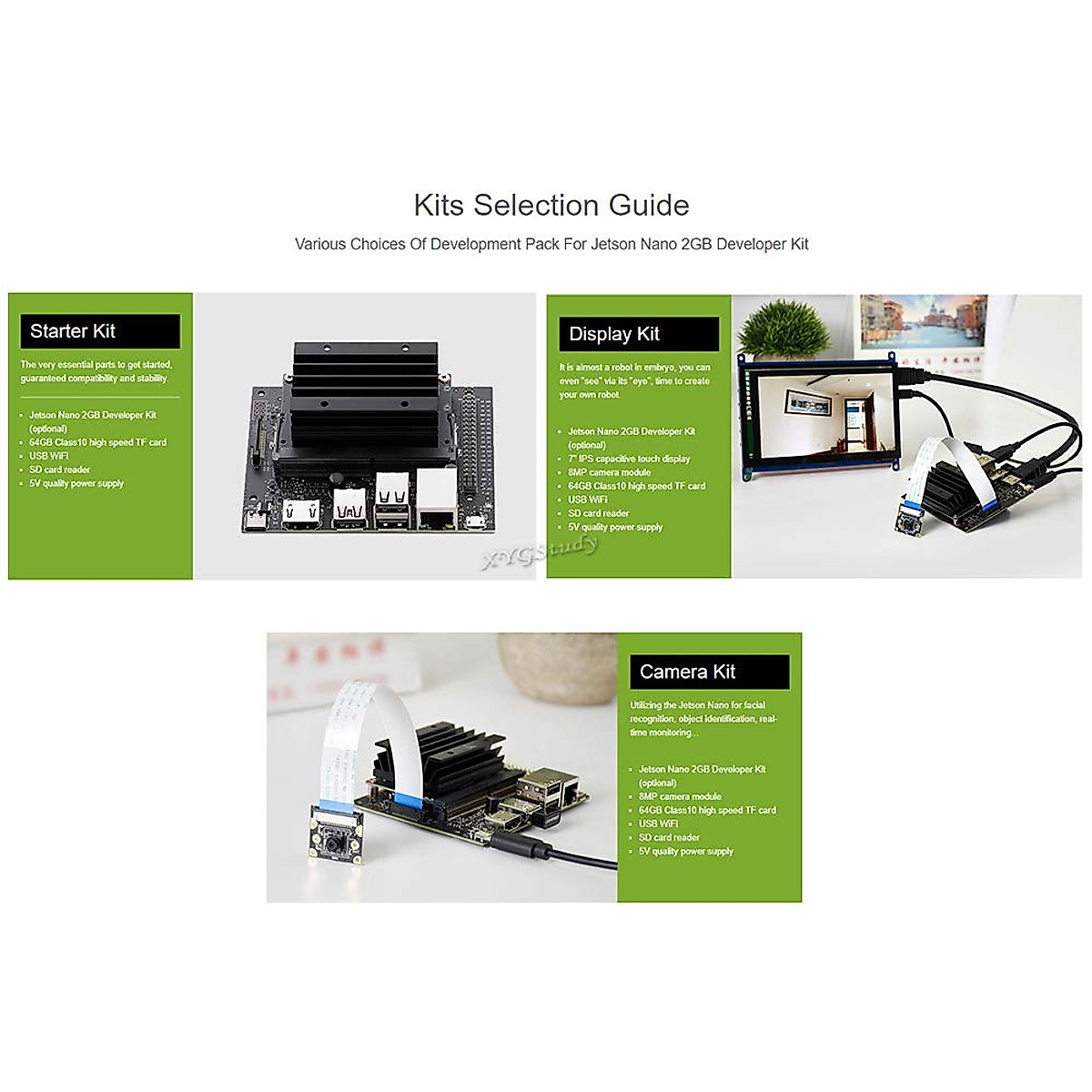 Jetson Nano 2GB Developer Accessories Kit for Small Powerful Computer AI Development Board with 7 inch IPS Touch HDMI Screen LCD Display Micro Card 64GB USB WiFi 8MP Camera Module @XYGStudy (AcceC)