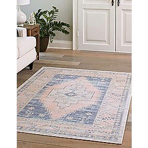 Unique Loom Whitney Collection Area Rug - Geneva (7' 10" x 10' Rectangle, French Blue/ Beige)