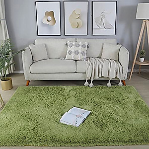 GERBIT Shag Area Rug 4x6 Feet Soft Indoor Rectangular Rugs Carpet Modern Luxury Plush Rugs for Living Room Home Decor Grass Green