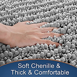 Yimobra Original Luxury Chenille Bath Rug Mat, 32 x 20 Inches, Soft Shaggy Bathroom Rugs, Large Size, Super Absorbent and Thick, Non-Slip, Machine Washable, Bath Mats for Bathroom, Grey