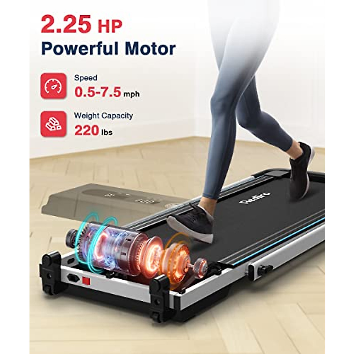 REDLIRO Under Desk Treadmill, 2 in 1 Motorized Portable Foldable Treadmill Compact Fold Up Walking Pad, Sturdy Folding for Small Space with Remote Control, LED Display Home & Office Use