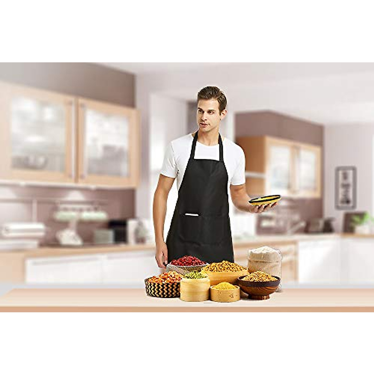 DUSKCOVE 12 Pack Plain Bib Aprons with 2 Pockets - Blue Unisex Commercial Apron Bulk for Kitchen Cooking Restaurant BBQ Painting Crafting