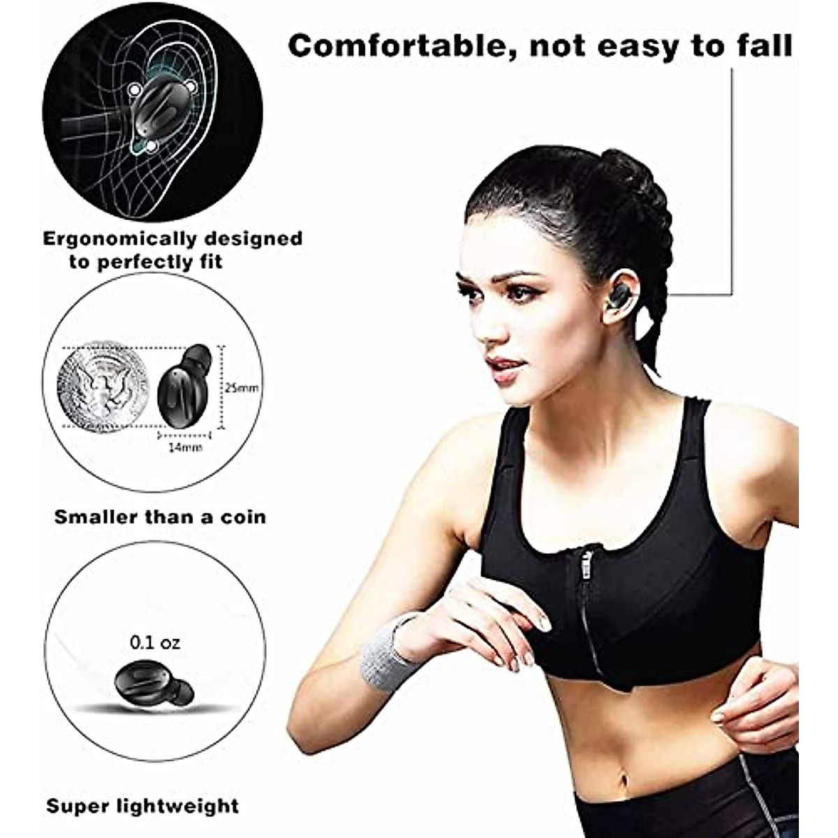 Hoseili Bluetooth Headphones, Bluetooth 5.0 Wireless Earphones in-Ear Stereo Sound Microphone Mini Wireless Earbuds with Headphones and Portable Charging Case for iOS Android PC