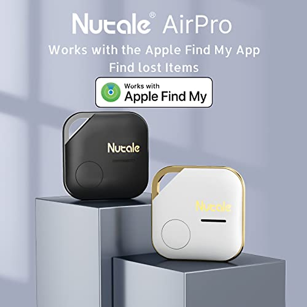 Nutale AirPro Key Finder Tag (iOS Only), Bluetooth Tracker Item Locator with Key Chain for Keys Pet Wallets or Backpacks and Tablets Batteries Include Compatible with FindMy APP (White&Black, 4 Pack)
