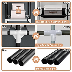 VTRIN Portable Closet Wardrobe for Hanging Clothes with 2 Hanging Rods and 8 Storage Organizer Shelves,Sturdy Large Wardrobe Closet for Bedroom Free Standing Clothes Rack with Cover,Grey