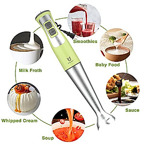 Immersion Hand Blender, UTALENT 3-in-1 8-Speed Stick Blender with Milk Frother, Egg Whisk for Coffee Milk Foam, Puree Baby Food, Smoothies, Sauces and Soups - Green