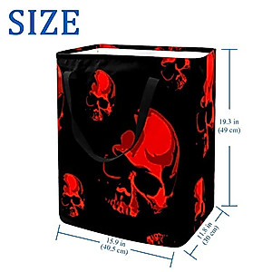 Haloween Scary Skull Print Collapsible Laundry Hamper, 60L Waterproof Laundry Baskets Washing Bin Clothes Toys Storage for Dorm Bathroom Bedroom
