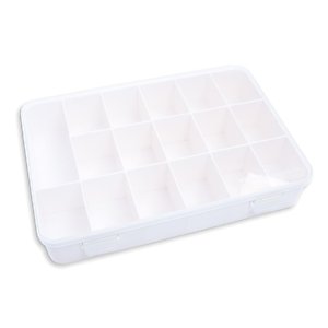 Craftelier - Organizer Box with 17 Compartments for Cardmaking, Scrapbooking and Craft Materials | Dimensions 26.5 x 17.8 x 4.2 cm (10.4“ x 7” x 1.65") -Transparent and White Color