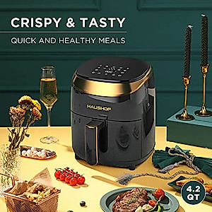 HAUSHOF Air Fryer, 4.2 Quart Compact Small Oven with 9 Cooking Functions, Nonstick Stainless Steel & Dishwasher-Safe, No-Oil Air Fry, Roast, Bake, Reheat, Fit for 1-4 People (Black)