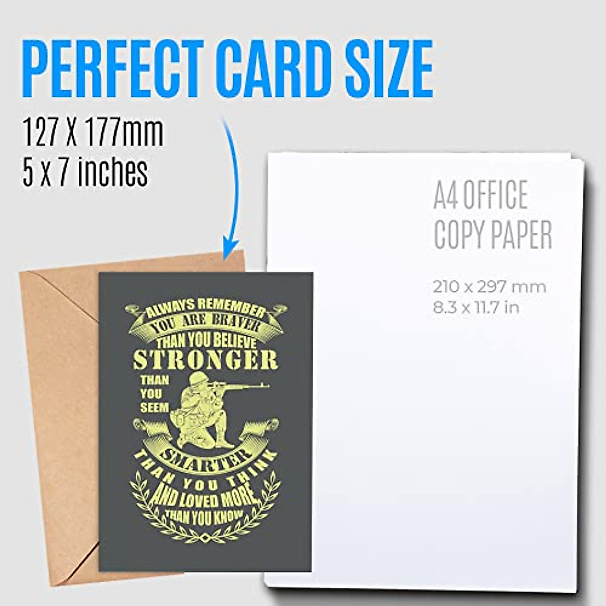 Motivational card for soldier, veteran with envelope | A great inspirational card to show appreciation for a militar on a special day (Birthday, retirement, graduation.)