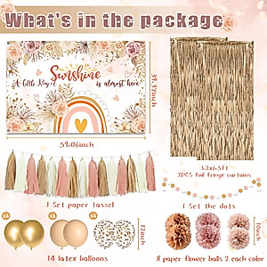 Boho Baby Shower Decorations for Girl A Little Ray of Sunshine Daisy Boho Backdrop Blush Pink Balloons Dusty Rose Paper PomPoms Champagne Fringe Curtain for Boho Rainbow Birthday Baby Shower Decor