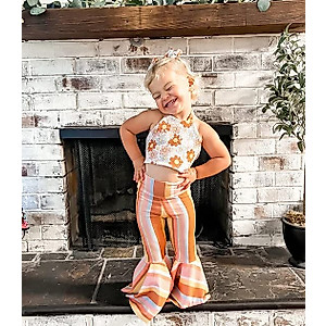 BOIBOKOKO Kid Baby Girl Summer Clothes Spaghetti Straps Floral Tank Top Rainbow Flared Pants Bell Bottom Outfit (Colorful, 6-12 Months)