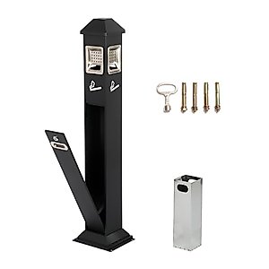 AIWFL Stainless Steel Vertical Trash Bin Outdoor Trash Cans Holder Waste Containers 1.2M Ash Bin w/Key (Black)