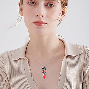 CRMAD Lotus July Flower Necklace for Women Sterling Silver Red Quartz Healing Stone Crystal Jewelry Mothers Day Birthday Gifts for Mom (07-July)