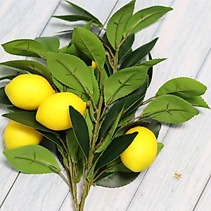 WangLaap 6Pcs 16" Yellow Lemon with Green Leaves Branches Beautiful Lemon Branches Decoration for Home Holiday Farmhouse Garden Kitchen Vase Decoration