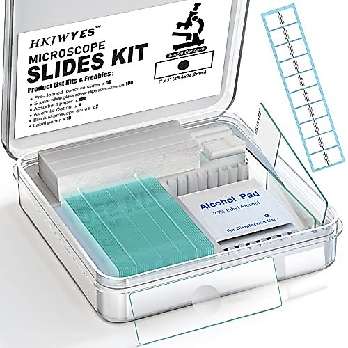 HKJWYES Depression Concave Microscope Slides Kit, 50 Pcs Pre-Cleaned Microscope Slides and 100 Pcs Square Coverslips Cover Glass for Monocular Binocular Trinocular Microscopes (Single Concave Slides)