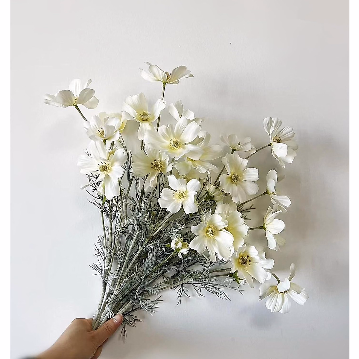 HGKJH Artificial Wild Flower 6 Pcs Cosmos Long Stem Calliopsis, Simulation Bouquet, Realistic Plastic Fake Silk Flowers Table Kitchen Home Garden Party Arrangement Wedding Decoration, 6 Head, White