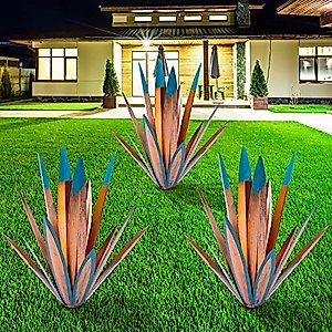 Homight Metal Agave Plants Outdoor Decor Mexican Yard Art Plants Garden Decor for Outside Metal Art Flowers Gifts for Butterflies Bees Birds for Gifts (3big)
