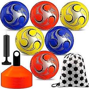 Chitidr Soccer Training Equipment Set Include 6 Size 5 Soccer Ball, 60 Soccer Cones for Drill, 6 Football Carry Bag and Pump for Speed Agility, Fitness Sport for Kid Adult Youth (Multicolor, Stylish)