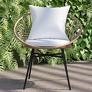 Flash Furniture Devon Set of 2 Indoor/Outdoor Modern Papasan Style Rope Patio Chairs, PE Rattan with Cushions, Tan/Light Gray