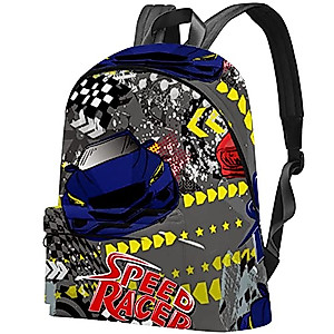 Large Canvas Backpack College School Men & Women Cartoon Speed Racer Car