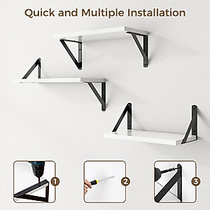 Fun Memories Floating Shelves Wall Mounted Set of 3, 16.5 Inch Natural Wood Wall Shelves, Decor Storage Shelf for Bedroom Bathroom Living Room Office Pictures Plants Books Cats TV (White and Black)