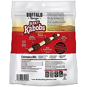 Buffalo Range Rawhide Dog Treats | Healthy, Grass-Fed Buffalo Jerky Raw Hide Chews | Hickory Smoked Flavor | Jerky Kabob, 18 Count