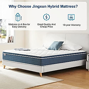 Jingxun 12 Inch Hybrid Mattress with Gel Memory Foam,Motion Isolation Individually Wrapped Pocket Coils Mattress,Pressure Relief,Back Pain Relief& Cooling Queen Bed, Queen size mattress