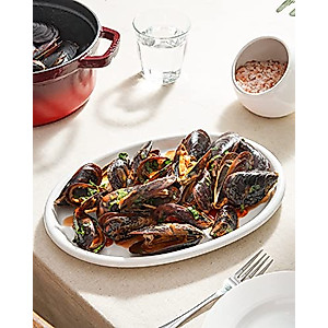 LE TAUCI Ceramic Serving Platter, Serving Dishes for Entertaining, Sandwich Trays for Serving Food, Dessert Taco Sushi Appetizer Serving Trays for Party, 12 Inch Oval Dinner Plates, Set of 4, White