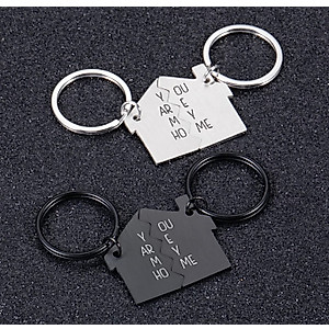 Couples Keychain 2 pcs You Are My Home Keyring for Couples Girlfriend Boyfriend Friend gift (Black(Home))
