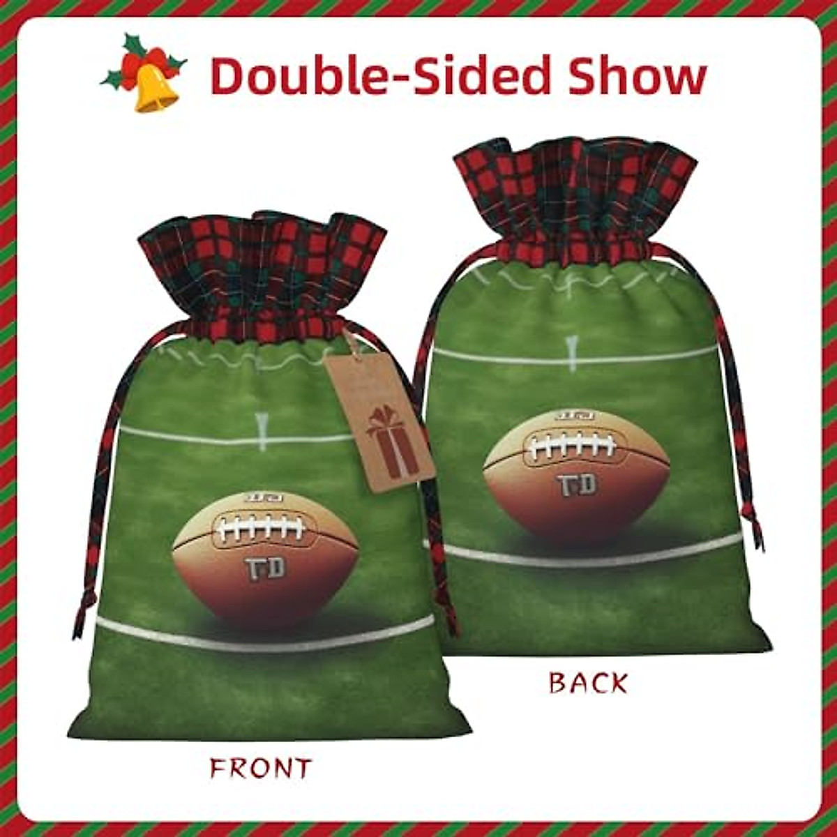 Christmas Gift Bags with Drawstring Burlap Gift Bags American Football Christmas Linen Bags for Xmas Party Candy Bags with Cards Xmas Reusable Wrapping Bags Christmas Linen Treat Bags for Holiday