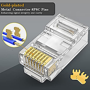 AOWIZ RJ45 Cat5 Cat6 Connector Pass Through RJ45 Ends for Solid Wire and Standard UTP Network Cables 100-Pack
