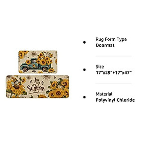 Hexagram Sunflower Kitchen Rugs and Mats Set of 2, Anti Fatigue Kitchen Mats for Floor Non-Slip You are My Sunshine Kitchen Decor Holiday Decorations-17x29 and 17x47 Inch