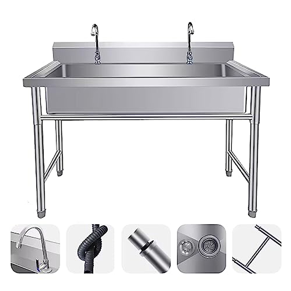 Free Standing Stainless-Steel Single Bowl Single Compartment Kitchen Sink Outdoor Sink Prep & Utility Washing Hand Basin for Restaurant Kitchen and Home(39.4 * 23.6 * 31.5in)