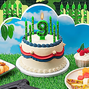 Zomiboo 13 Pcs Camo Birthday Candles Army Theme Candles for Cake Green Number Candle Camouflage Cake Candles for Birthday Graduation Celebration Wedding Party Supplies Decoration (Number 9)
