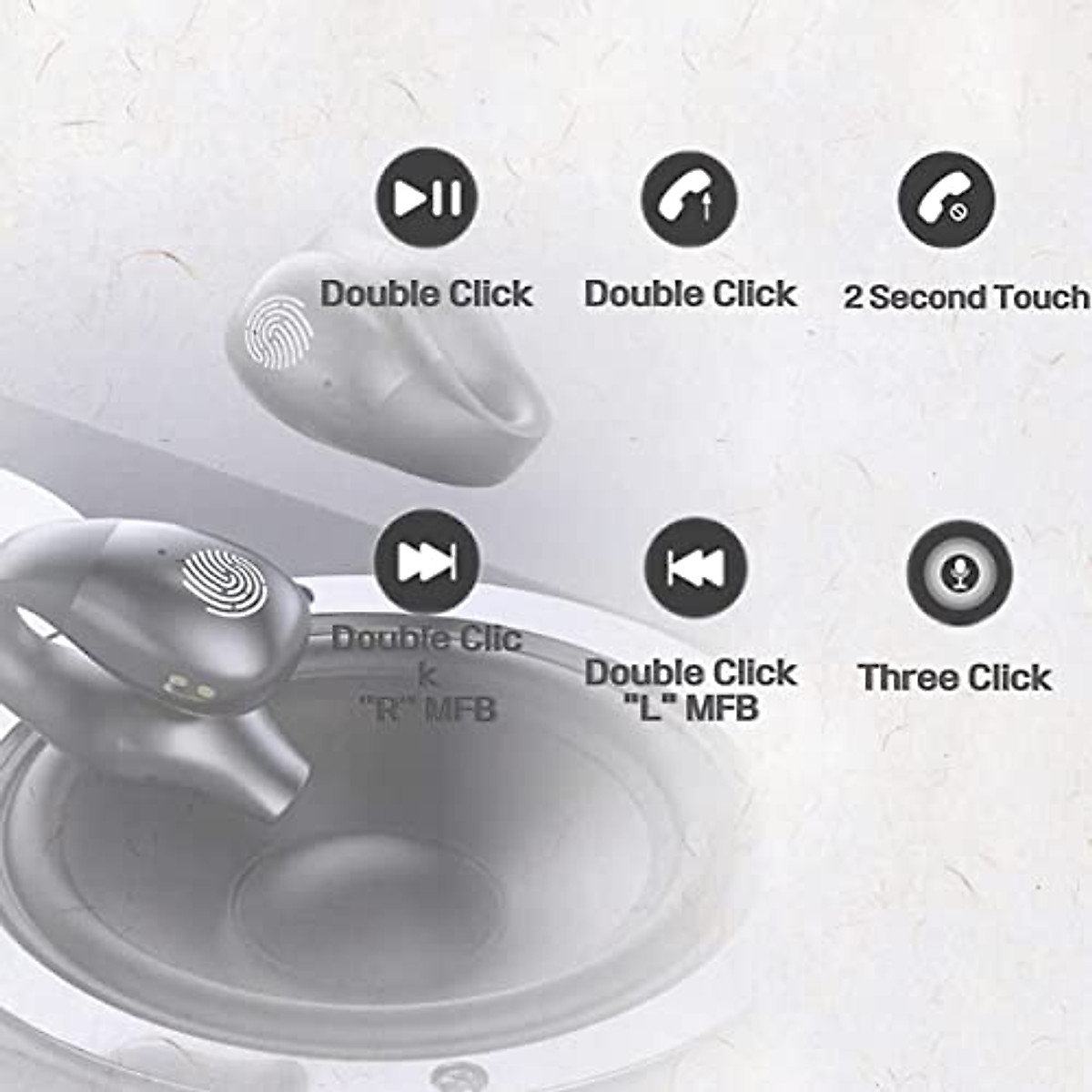 Tone Open Ear Headphones,Wireless Bluetooth Earbuds,Bone Conduction Headphones, Sport Earbuds,Bluetooth 5.3 Clip-on Earphones,Premium Sound, Noise Cancelling, 32 Hours Playtime with Case (Black)