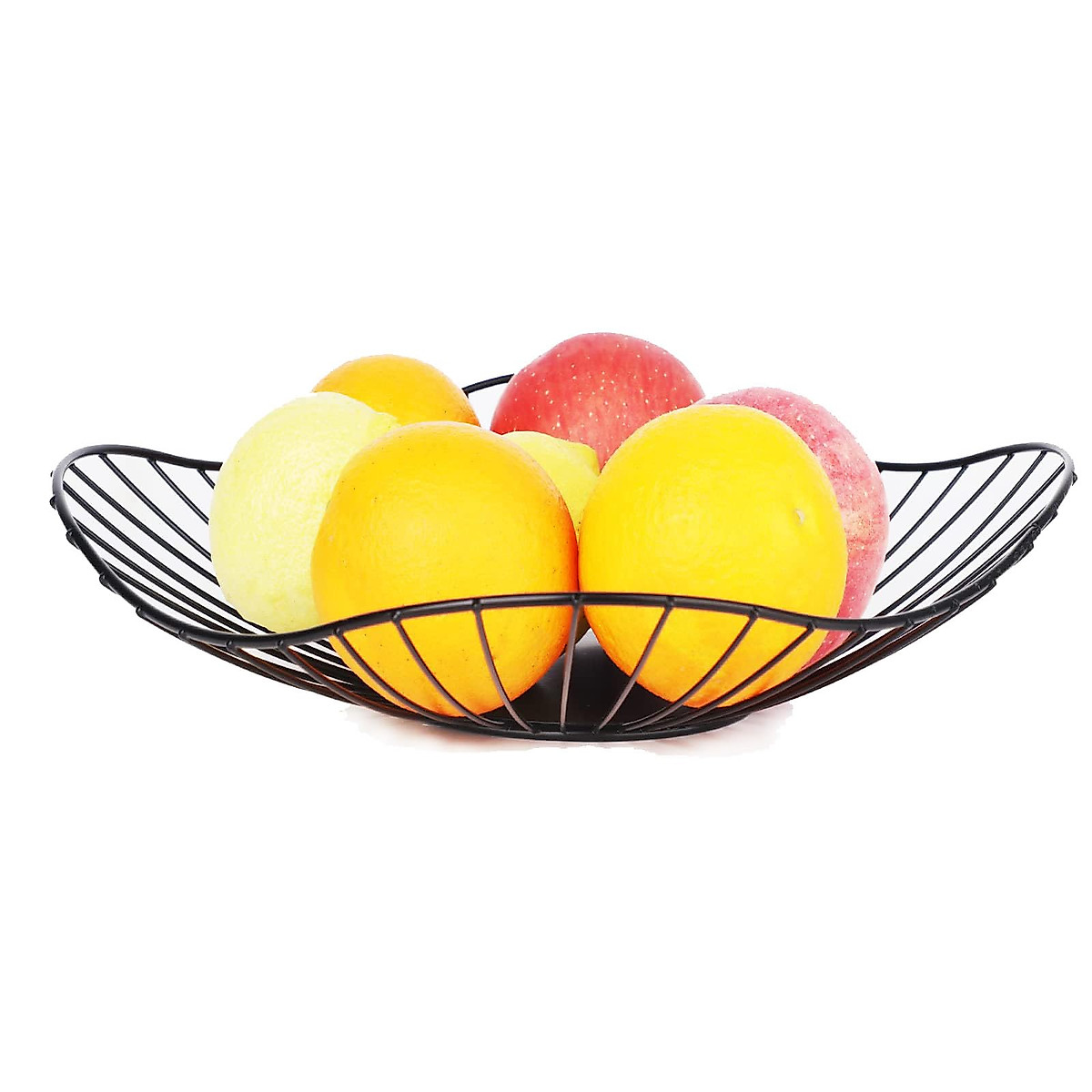 Fodayuse Flat Modern Black Fruit Bowl, Fruit Holder for Fruit and Vegetable Storage, Minimalism Wire Fruit Bowls for Kitchen Counter, Home Decor, Countertop, Table Centerpiece, Black