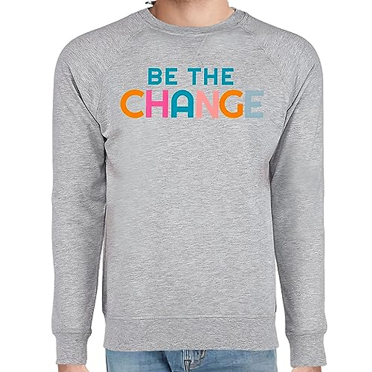 Be the Change Raglan Sweatshirt - Men Gift Ideas - Gifts for Men - Heather Gray, XL