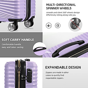 LEAVES KING Luggage 5 Piece Sets, Hard Shell Luggage Set Expandable Carry on Luggage Suitcase with Spinner Wheels Durable Lightweight Travel Set for Men Women(14/18/20/24/28, Lavender)