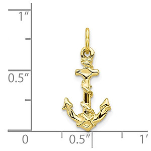 Solid 10k Yellow Gold Anchor Pendant Charm - 20mm x 11mm