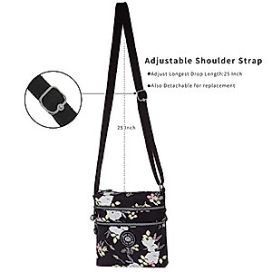 AOCINA Crossbody Purses for Women Lightweight Small Travel Bag Shoulder Purses and Handbags with Multi Zipper Pockets (Black Flower)