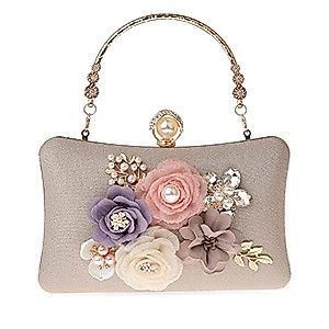RKROUCO Women's Flower Evening Clutch Bag - Multicolor Flower Handbag with Satin-Champagne.