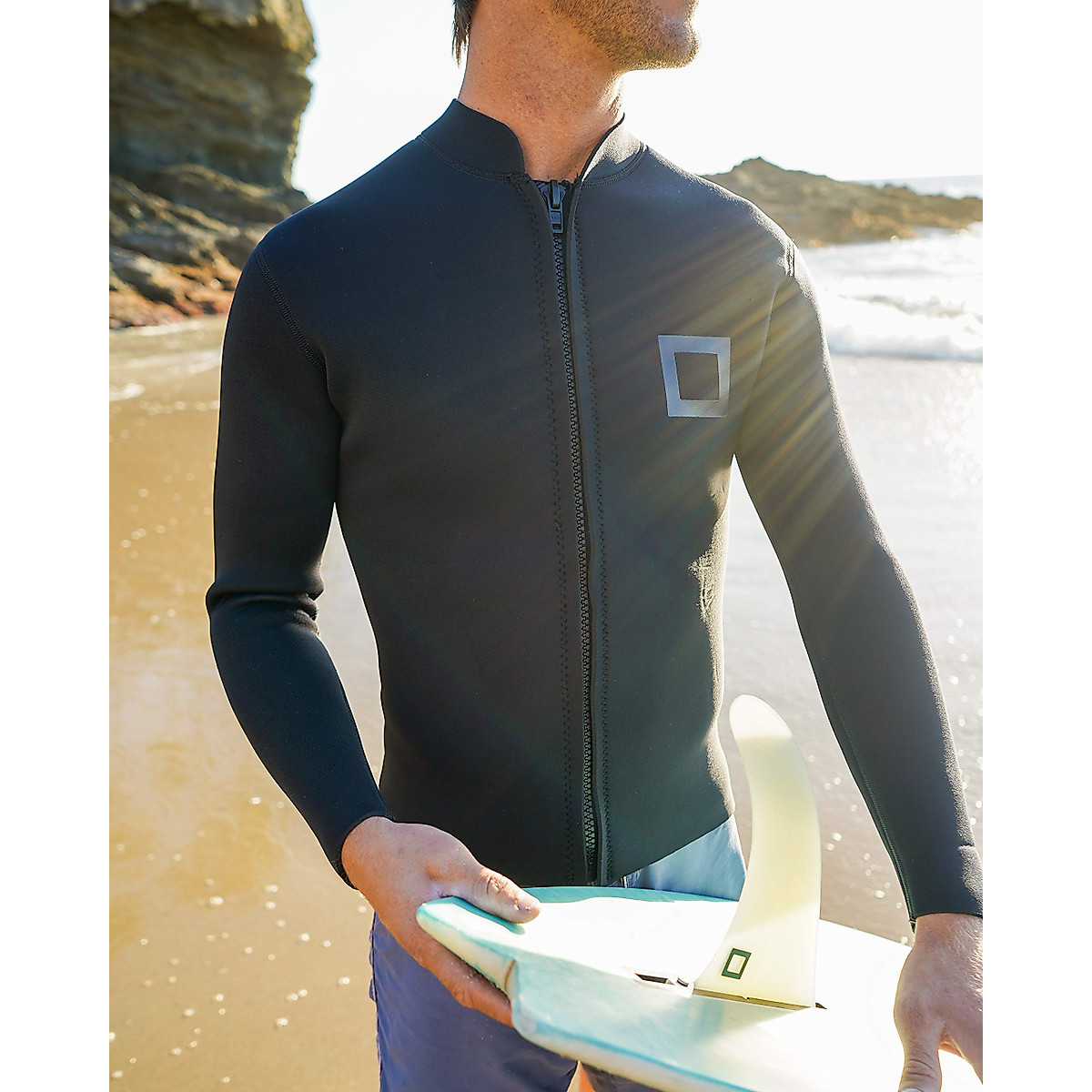 Surf Squared Mens Wetsuit Top Jacket 2mm or 3mm - Neoprene Long Sleeve for Warmth & Comfort- Surfing, Snorkeling, All Watersports - w/Extended Back Flap - X-Large - 2MM